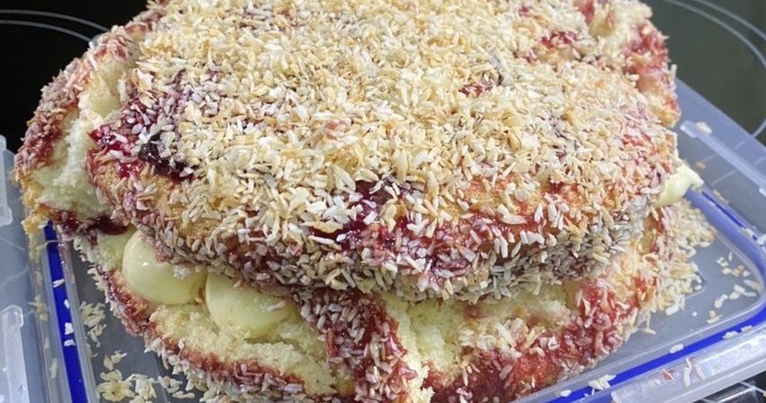 Covered-all-over lamington cake - The Great British Bake Off | The ...