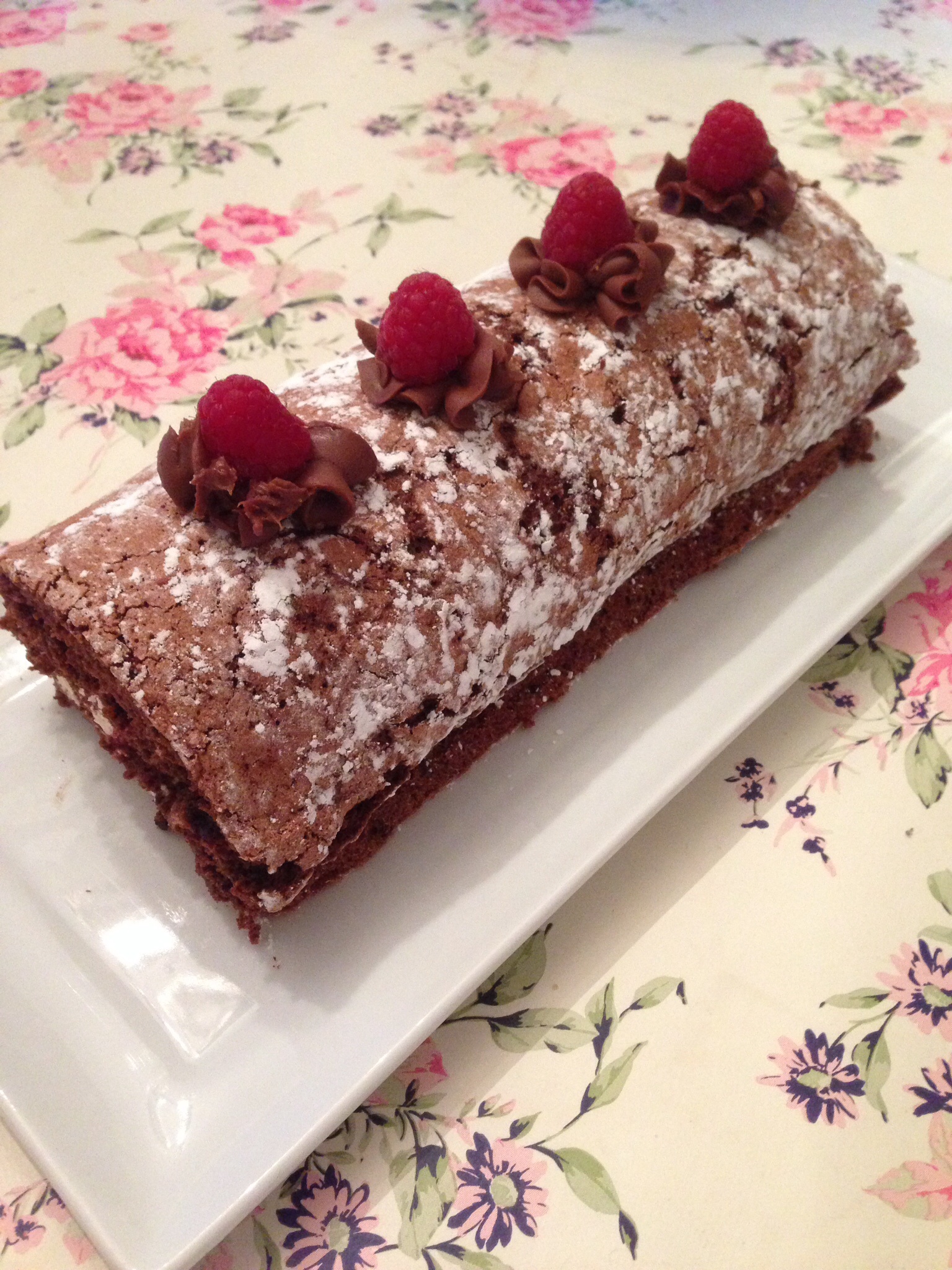 Chocolate and raspberry roulade - The Great British Bake Off