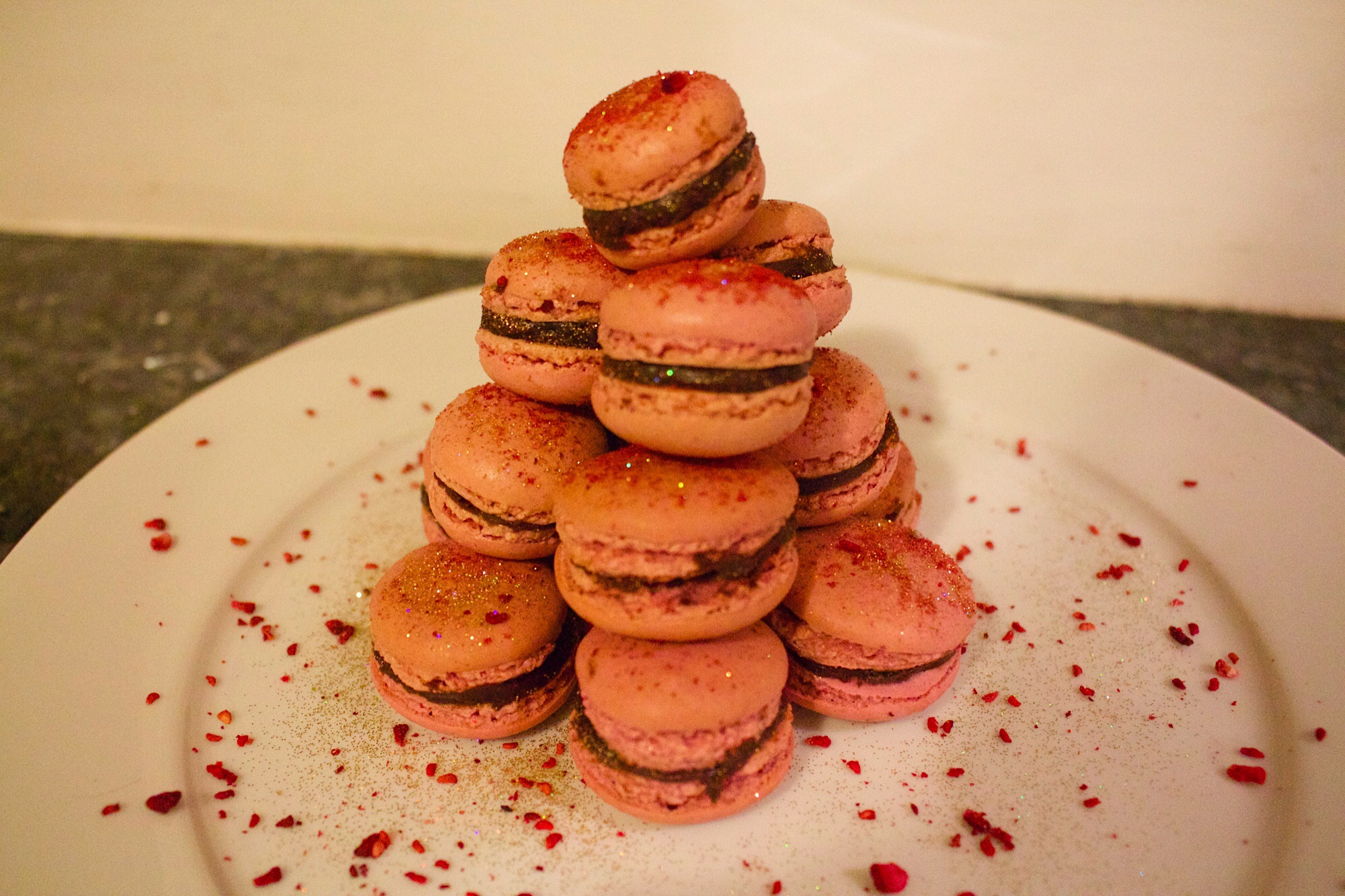 Raspberry and chocolate macarons - The Great British Bake Off