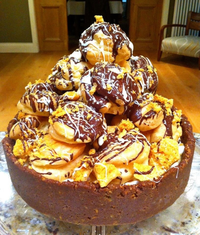 Honeycomb Profiterole Cheesecake - The Great British Bake Off