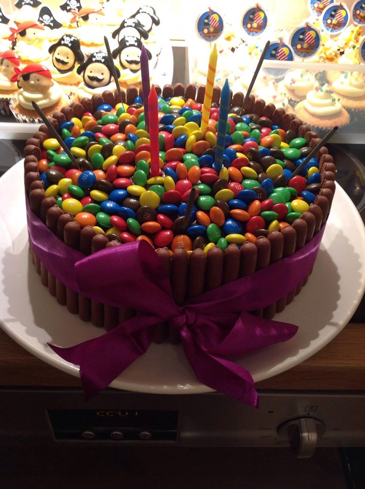 Chocolate M&M topped cake - The Great British Bake Off